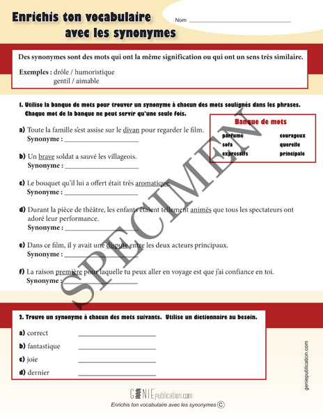 Géniepublication | Catalogue | Enrichis ton vocabulaire avec les synonymes