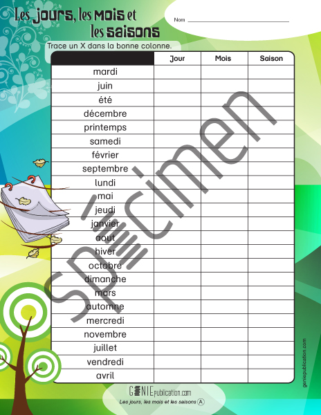 Géniepublication | Catalogue | Les jours, les mois et les saisons