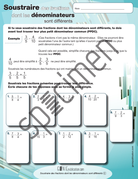 Géniepublication | Catalogue | Soustraire des fractions dont les ...
