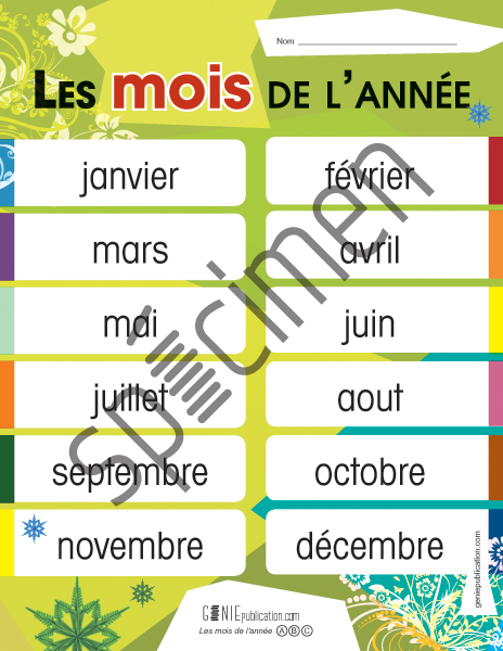 Géniepublication | Catalogue | Les mois de l'année