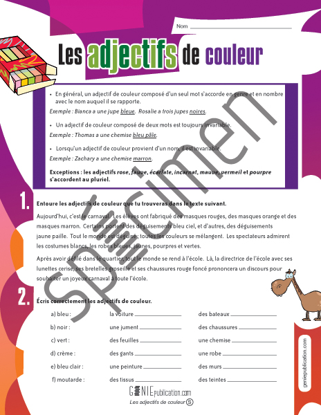 Géniepublication | Catalogue | Les adjectifs de couleur