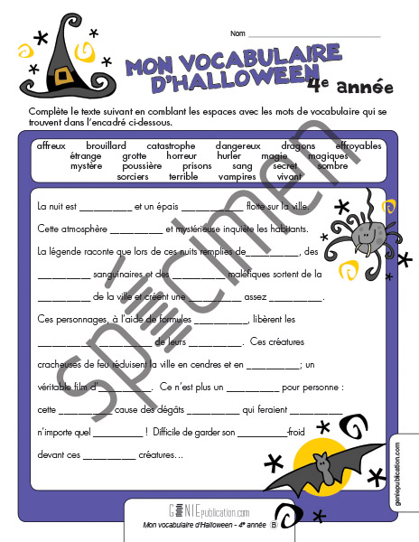 Géniepublication | Catalogue | Mon vocabulaire d'Halloween – 4e année