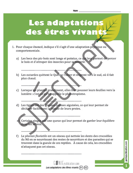 Géniepublication | Catalogue | Les adaptations des êtres vivants