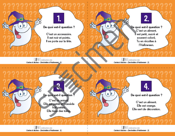 Géniepublication | Catalogue | Cartes à tâches d'Halloween – Devinettes