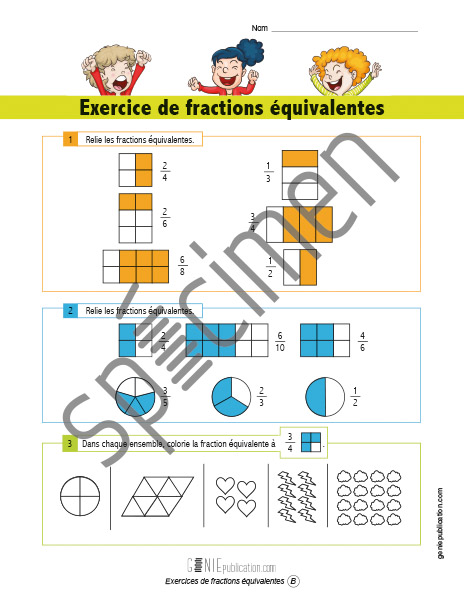 Géniepublication | Catalogue | Exercice de fractions équivalentes