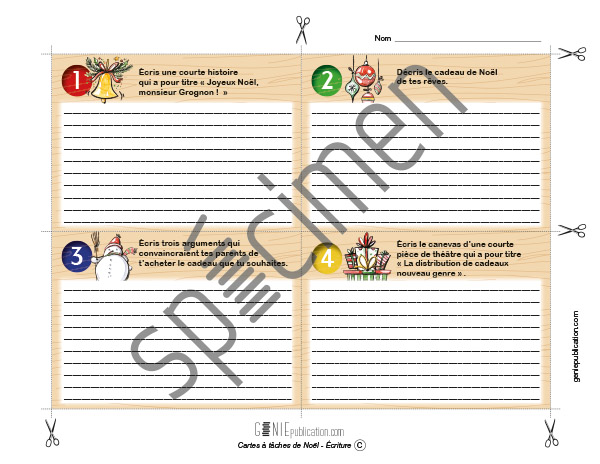 Géniepublication | Catalogue | Cartes à tâches de Noël – Écriture