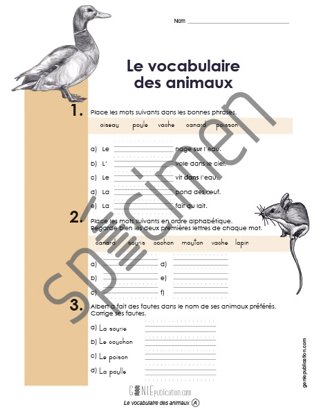 Géniepublication | Catalogue | Le vocabulaire des animaux