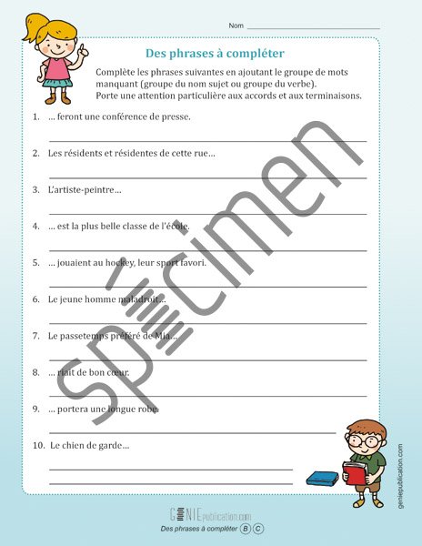 Géniepublication | Catalogue | Des phrases à compléter